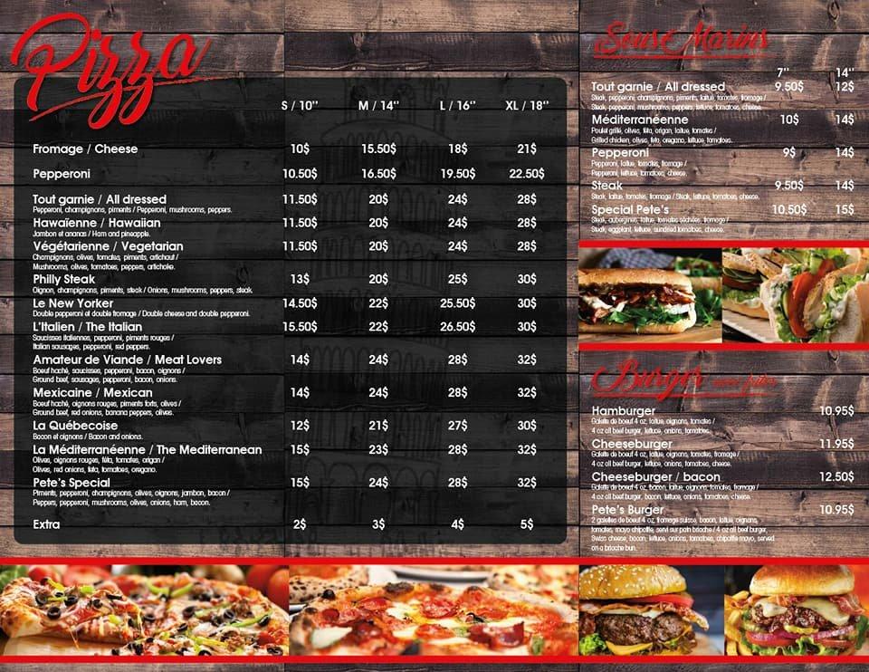Menu at Pizzeria Pete's, Laval, 17 Blvd. Samson