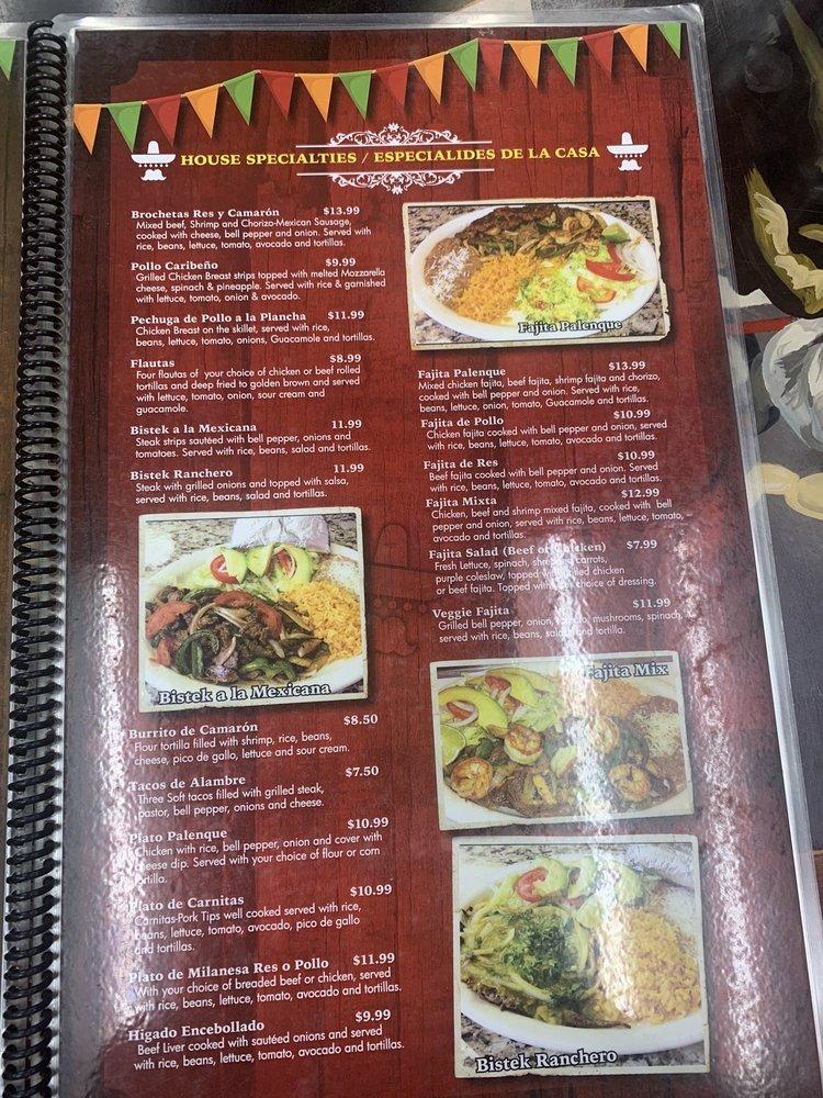 Menu at Taqueria El Palenque restaurant, Little Rock