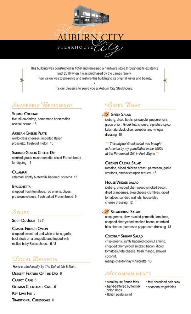 Menu at Auburn City Steakhouse, Auburn