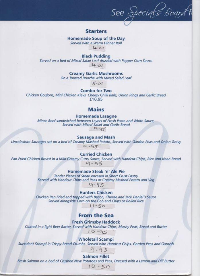 Menu at King William IV pub & bar, Brigg