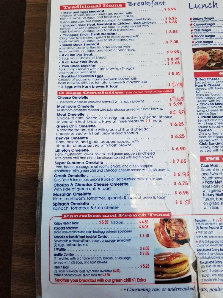 Menu at Louis' Diner restaurant, Littleton
