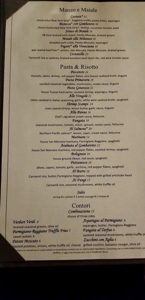 Menu at Moscato Italian Restaurant, Camp Verde