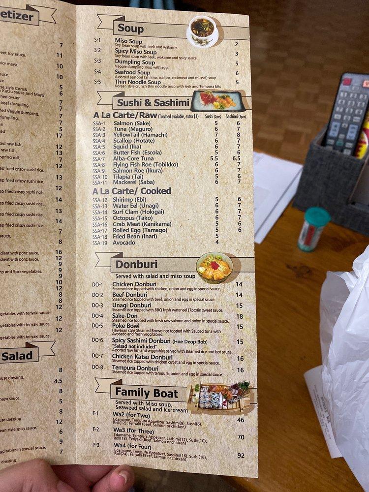 Menu at Sushi Wa restaurant, Vaughan