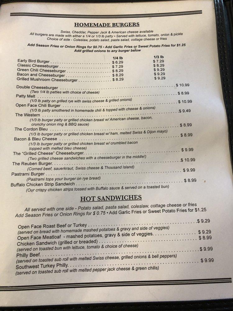 Menu at The Early Bird Cafe, Pine