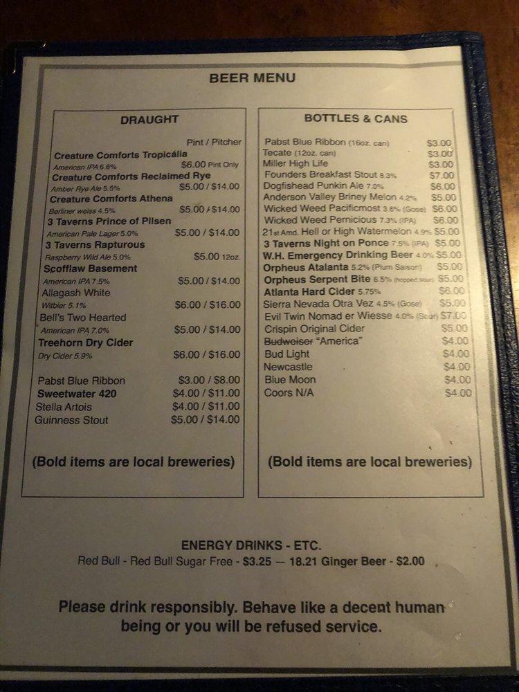 Menu at The Local pub & bar, Atlanta, 758 Ponce De Leon Ave NE
