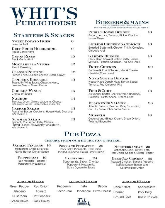 Menu at Whit's Public House, Inverness
