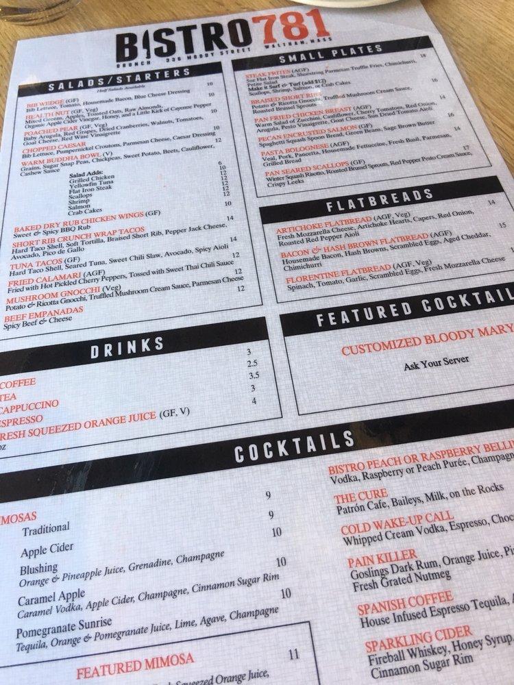 Menu at Bistro781 pub & bar, Waltham
