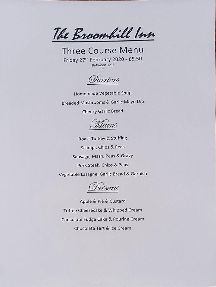 Menu at The Broomhill Inn pub & bar, Nottingham, Broomhill Rd