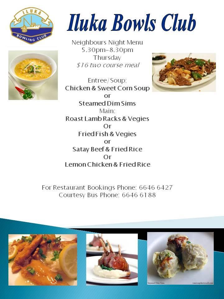 Menu at Club Iluka, Iluka