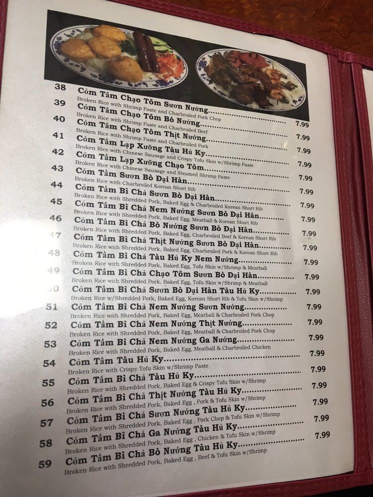 Menu at Com Tam Thuan Kieu restaurant, Garden Grove, Brookhurst St