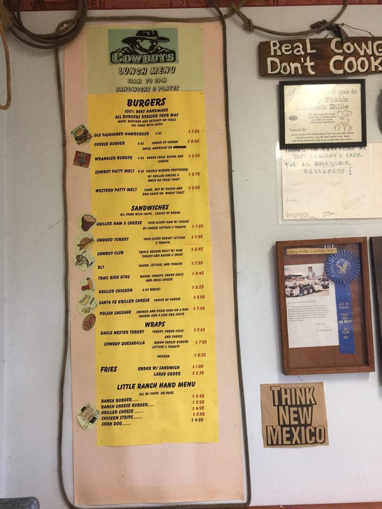 Menu at Cowboy's Corner restaurant, Eagle Nest, 50 NM-38
