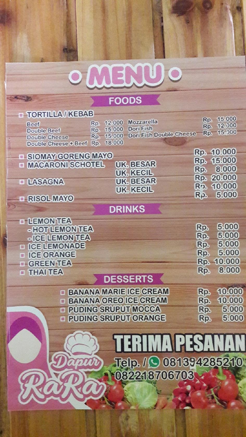 Menu at Dapur RaRa cafe, Subang