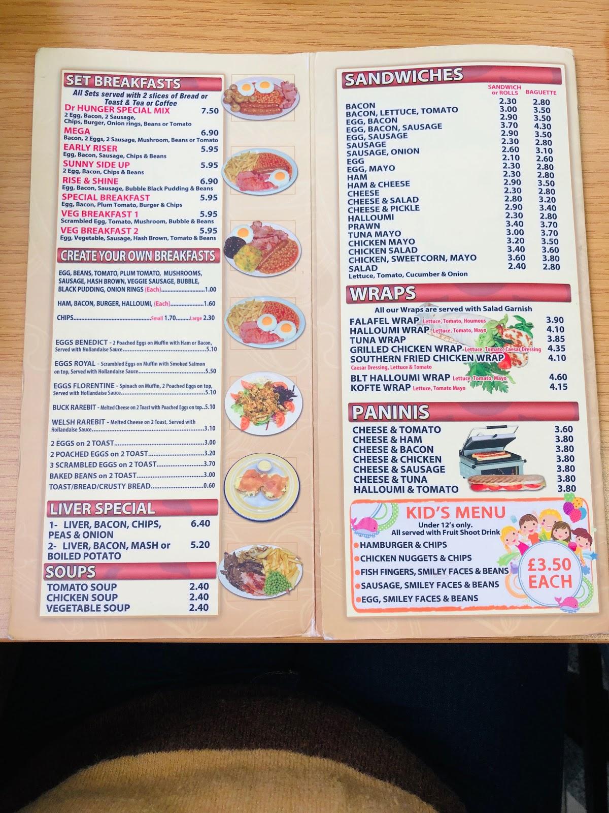 Menu at Dr Hunger Cafe, London