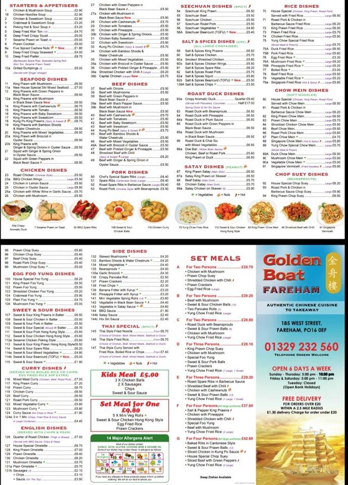 Menu at Golden Boat Fareham restaurant, Fareham, 185 West St