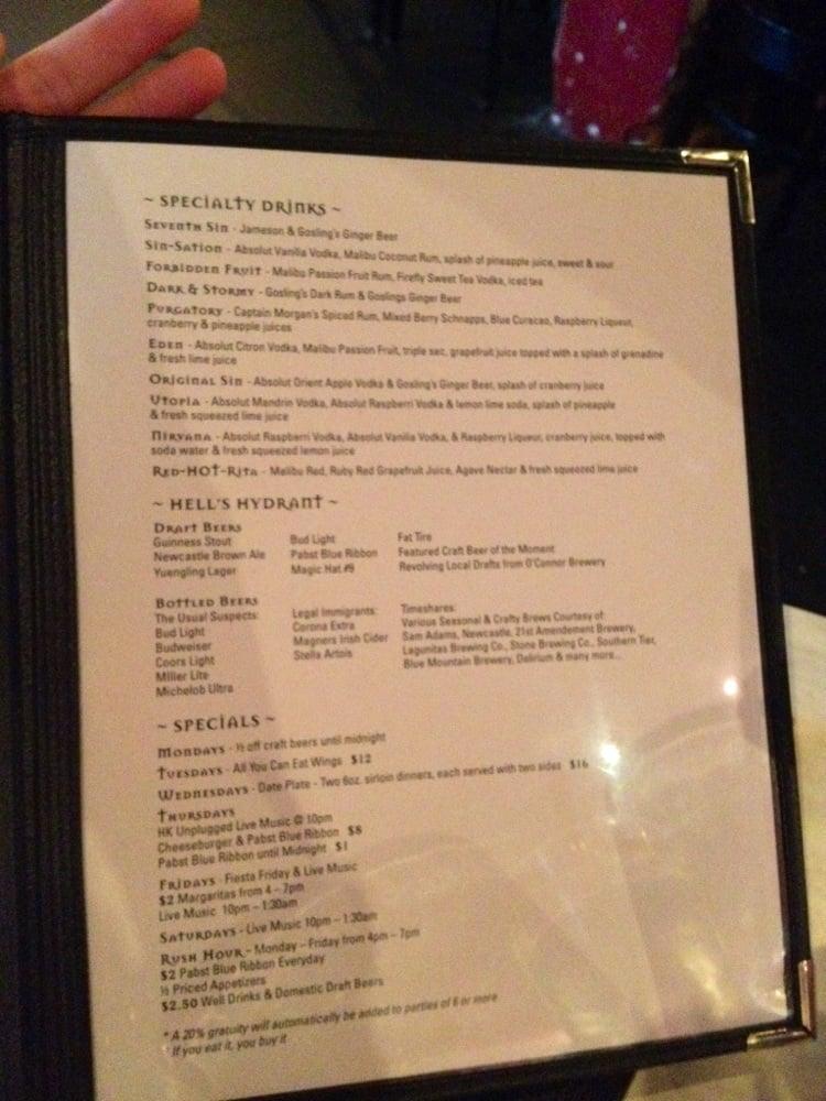Menu at Hell's Kitchen restaurant, Norfolk