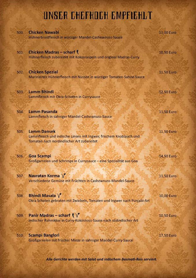 Menu at Restaurant „INDIAN VILLA“, Potsdam