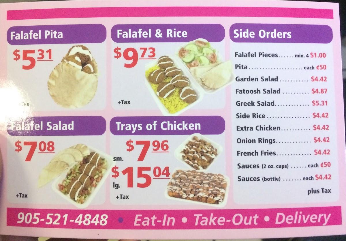 Menu at Lulu's Shawarma restaurant, Hamilton