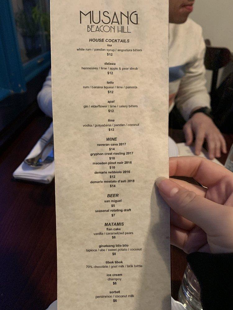 Menu at Musang restaurant, Seattle