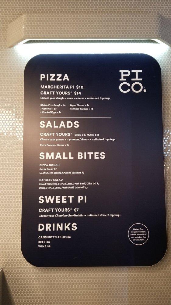 Menu au Pi Co. Pizza Bar, Toronto, Yonge St