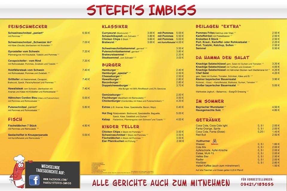Speisekarte von Steffi's Imbiss fast Food, Straubing