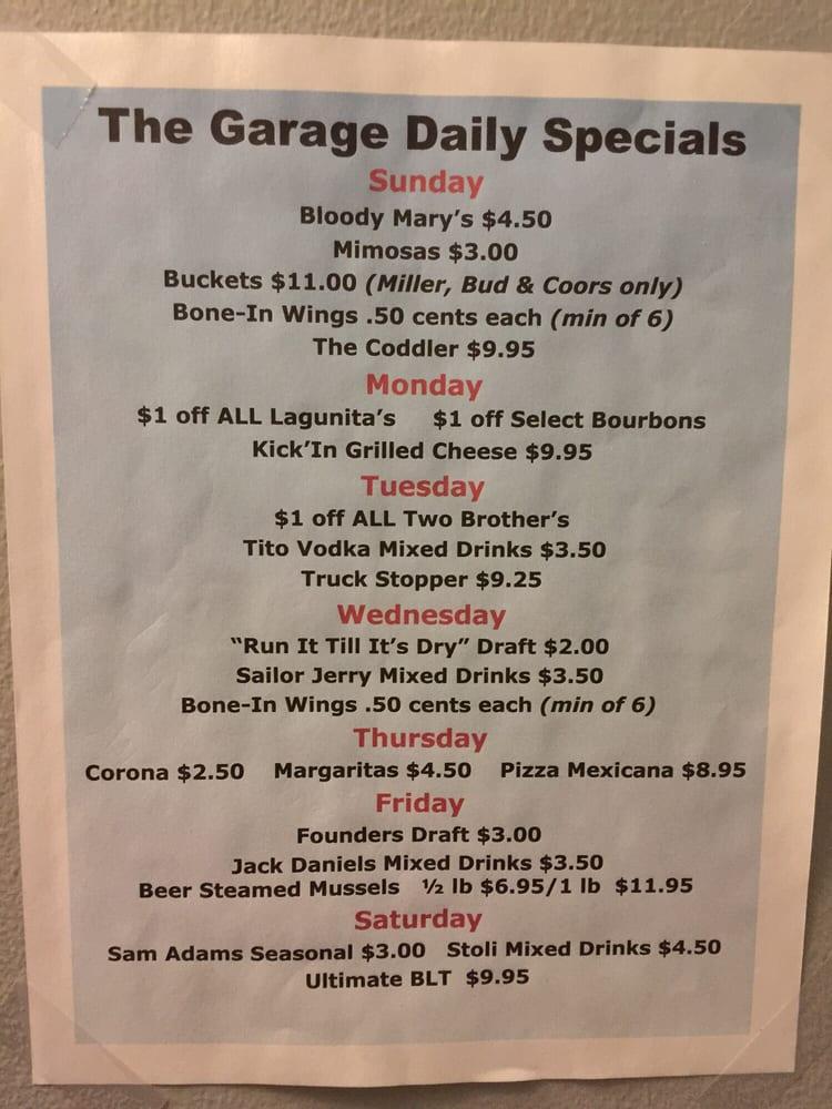 Menu at The Garage Bar & Sandwiches, Chicago, N Milwaukee Ave