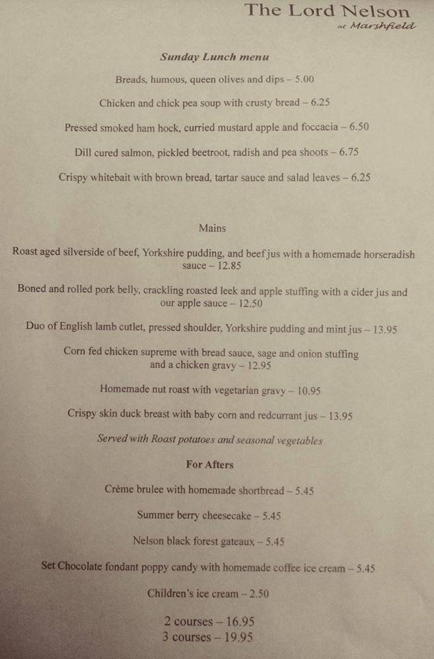 Menu at The Lord Nelson Inn pub & bar, Colerne, 1 High St