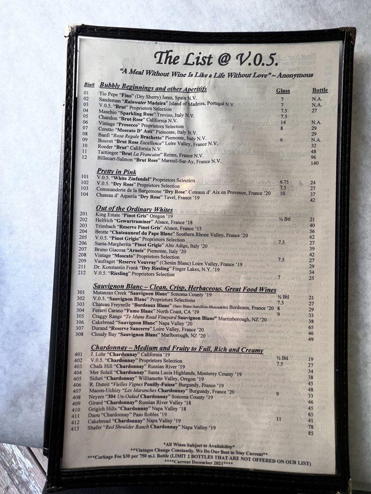 Menu at Vintage On 5th restaurant, Crystal River