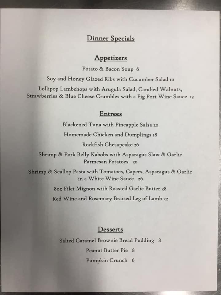 Menu at Cafe Mirage, Ocean City