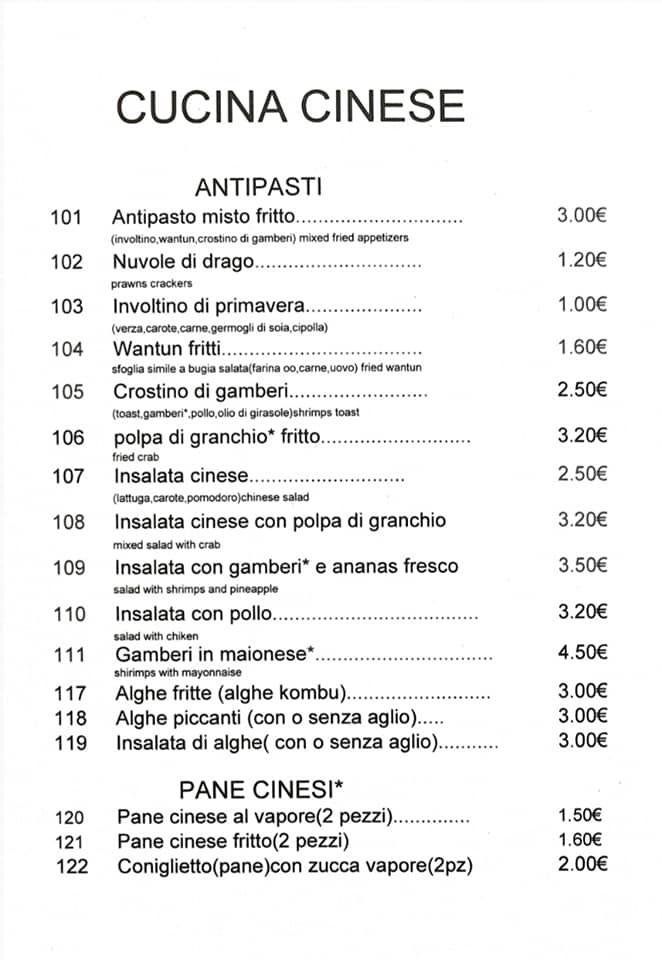 Menu da Ristorante Jinjiang, Torino