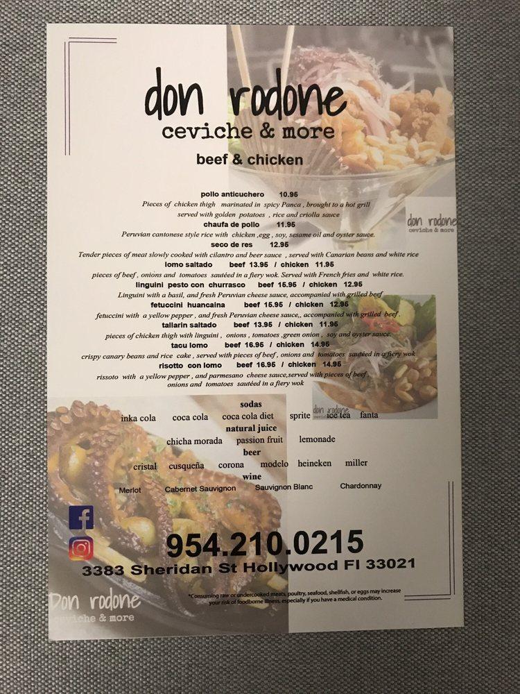 Menu at Don Rodone Ceviche & More restaurant, Hollywood, Sheridan St