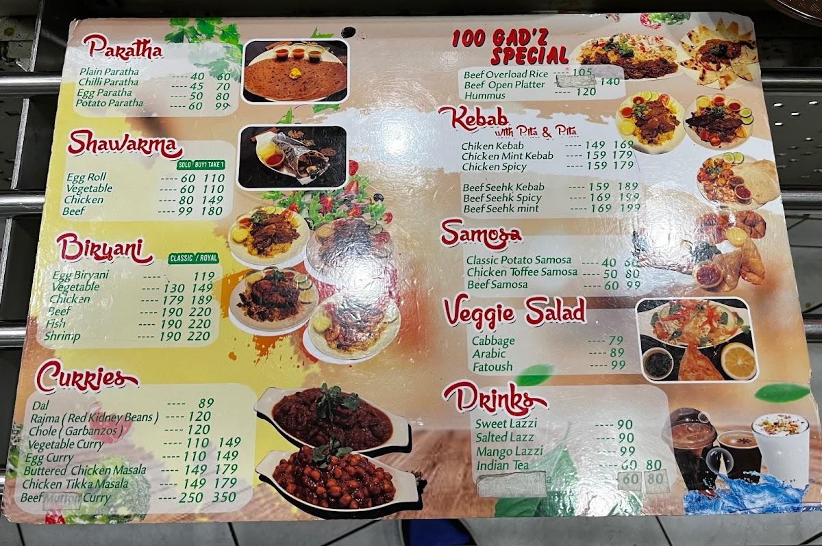 Menu at 100 Gad'z Parathas Biryanis and Kebab (Gateway Mall) restaurant ...