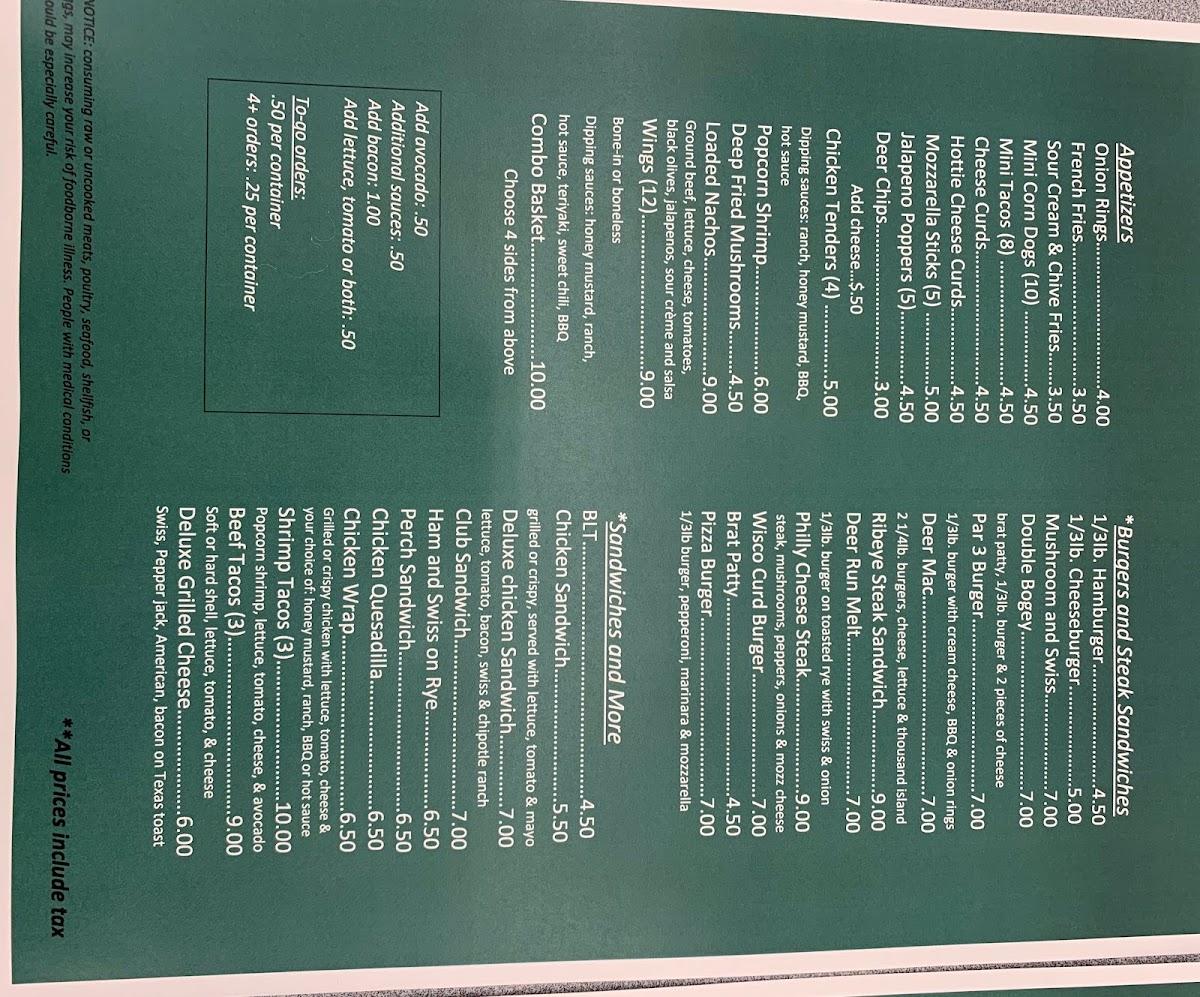 Menu at Braun’s Deer Run Golf Course pub & bar, Brillion, 912 Fairway Dr