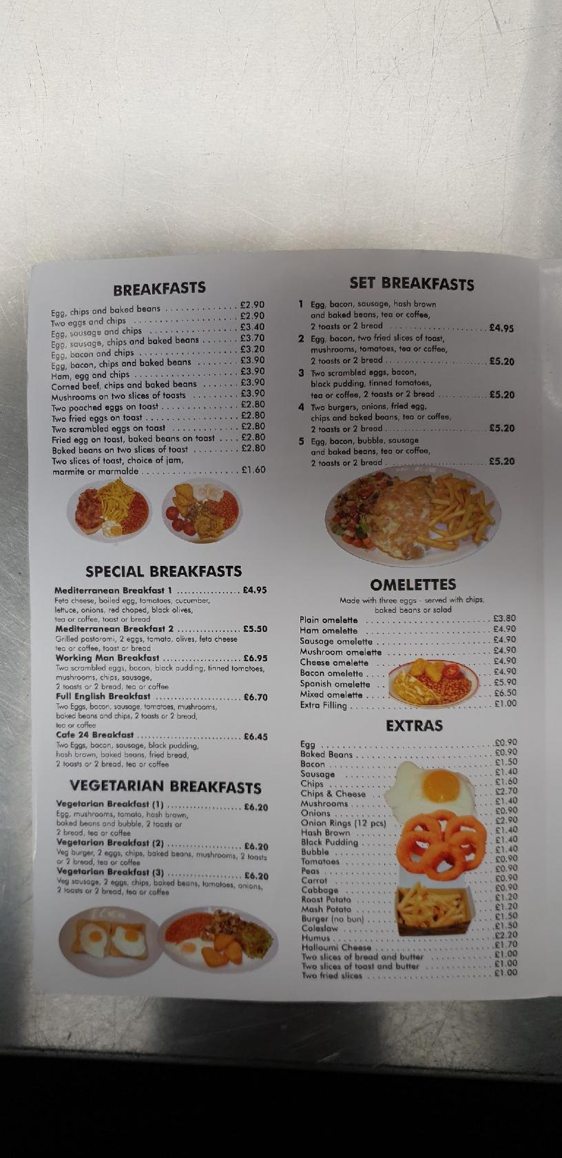 Menu at Cafe 24, London, Cranborne Parade