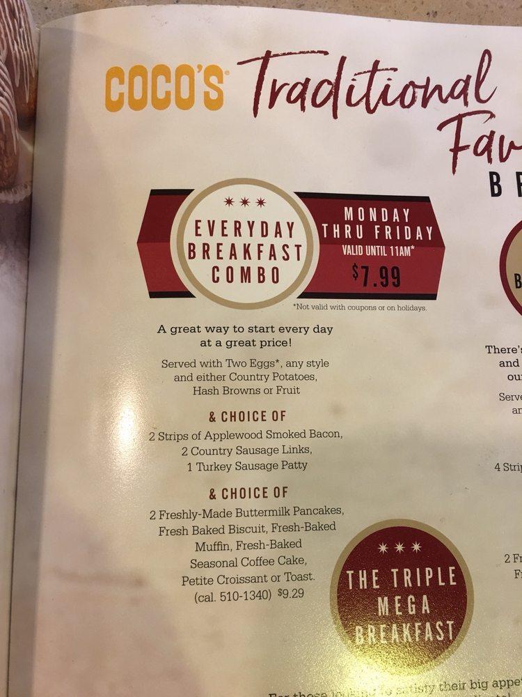 Menu at Coco's Bakery Restaurant, Laguna Hills, Lake Forest Dr