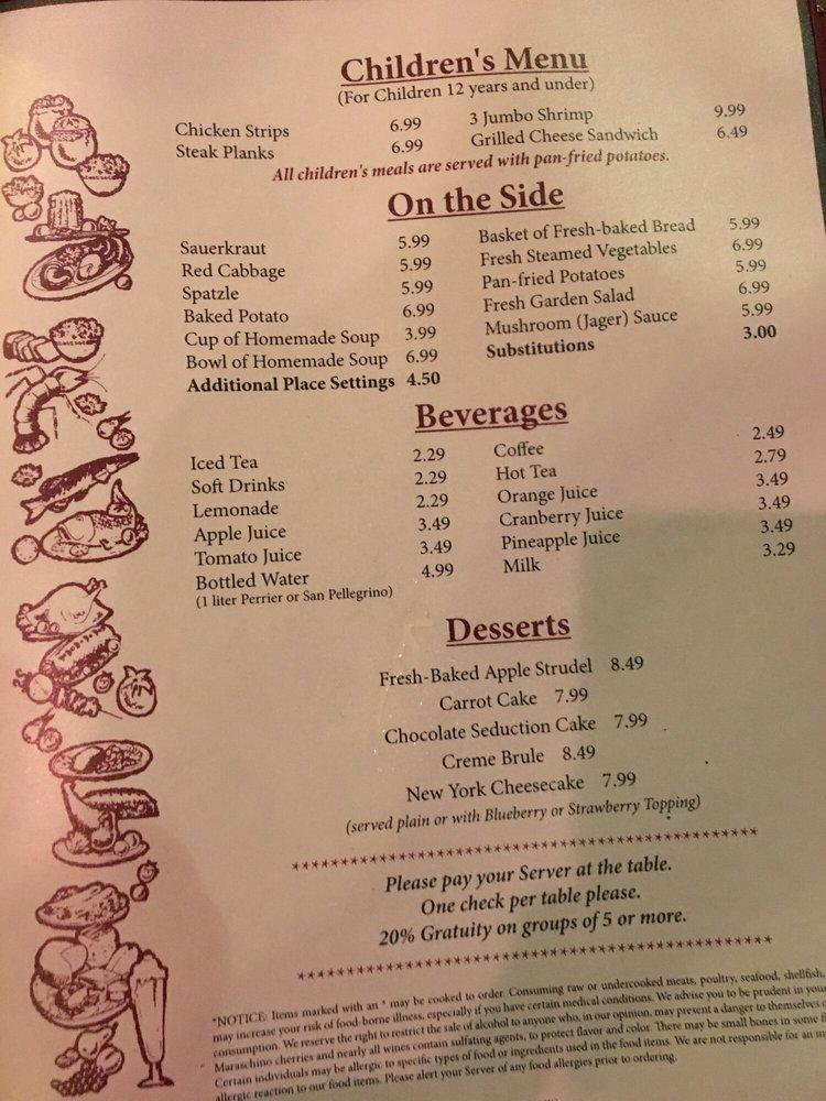 Menu at Friedhelm's Bavarian Inn Restaurant /Bar, Fredericksburg