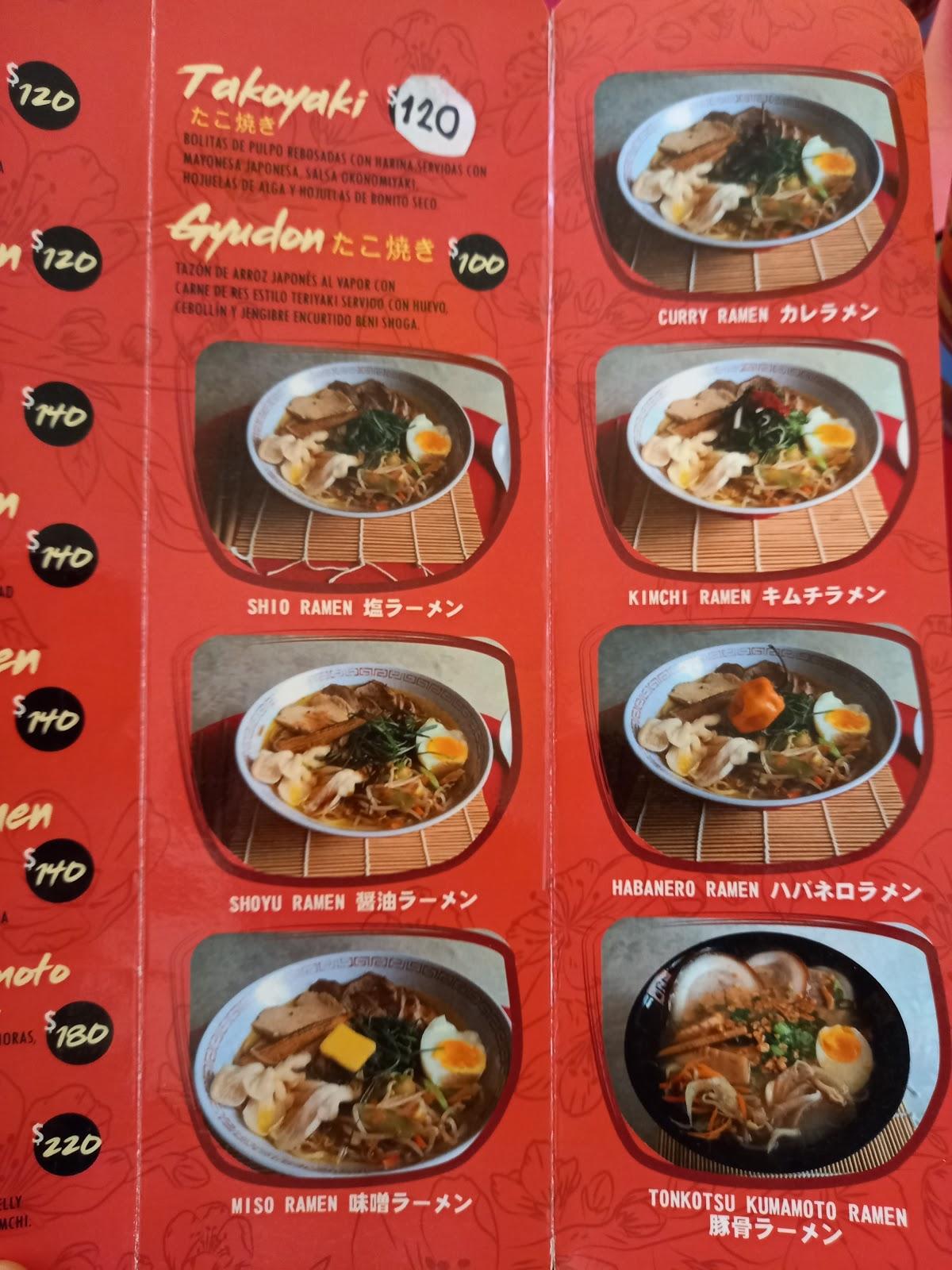 Carta del restaurante Ichiraku, Oaxaca