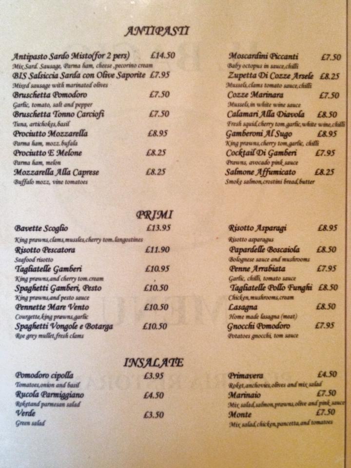 Menu at IL BACIO ESSEX restaurant, Theydon Bois