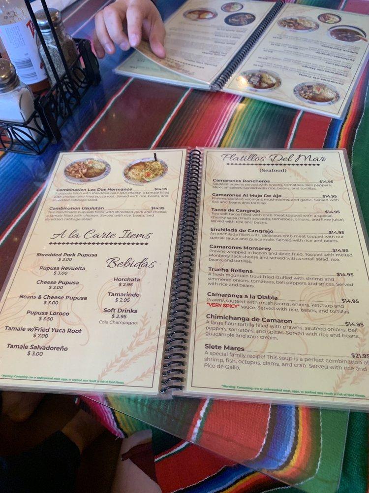 Menu at Los Dos Hermanos restaurant, Keizer
