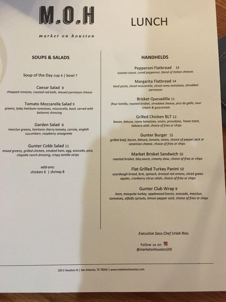 Menu at Market on Houston pizzeria, San Antonio