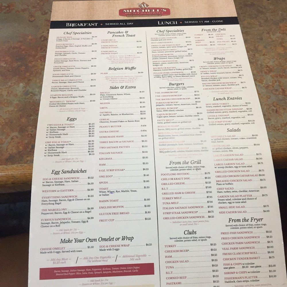 Menu at Mitchell's Restaurant, Vernon