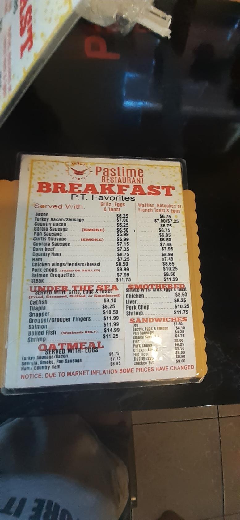 Menu at Pastime Restaurant, Miami