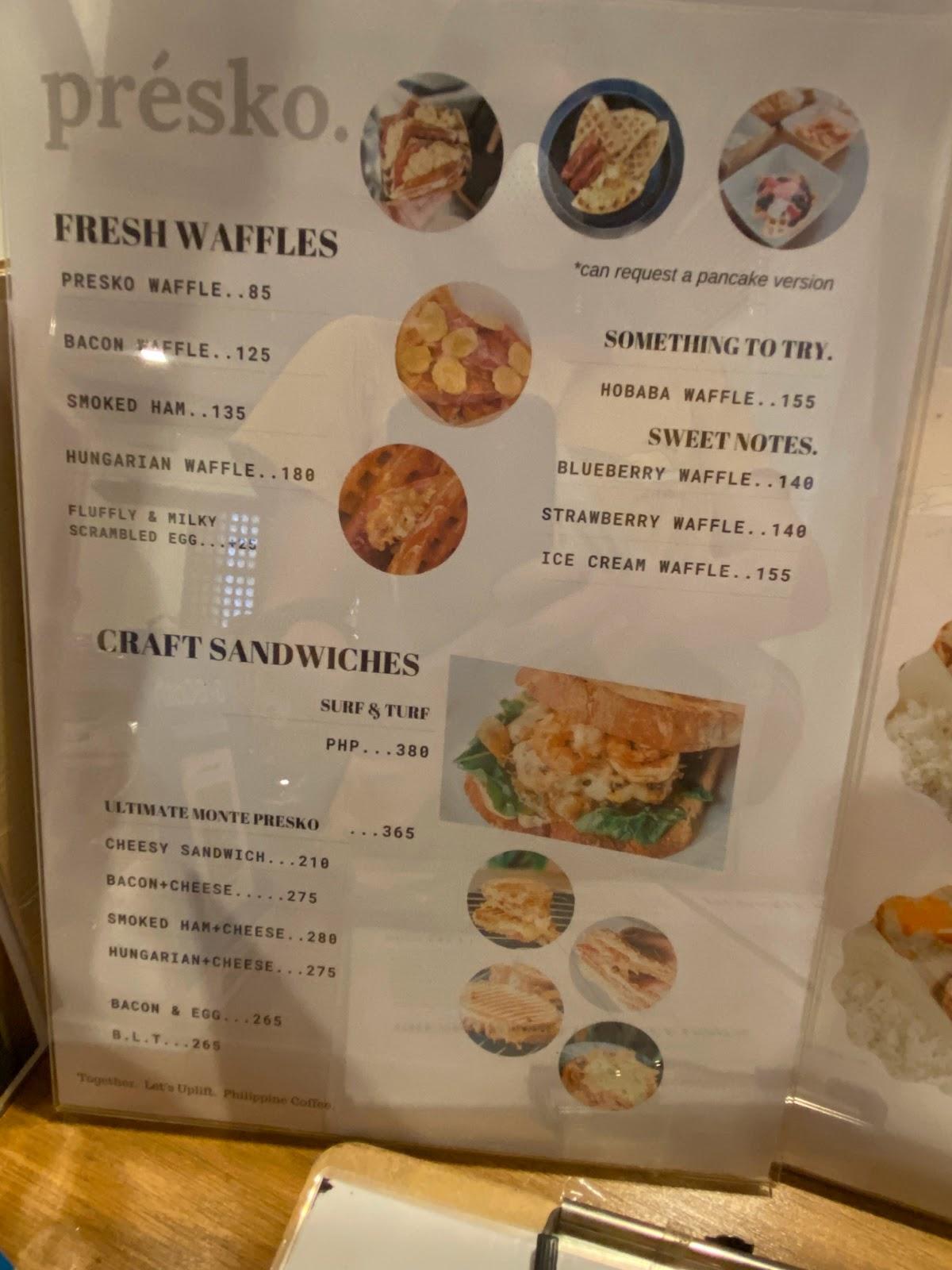 Menu at Presko Coffee BLS restaurant, Parañaque