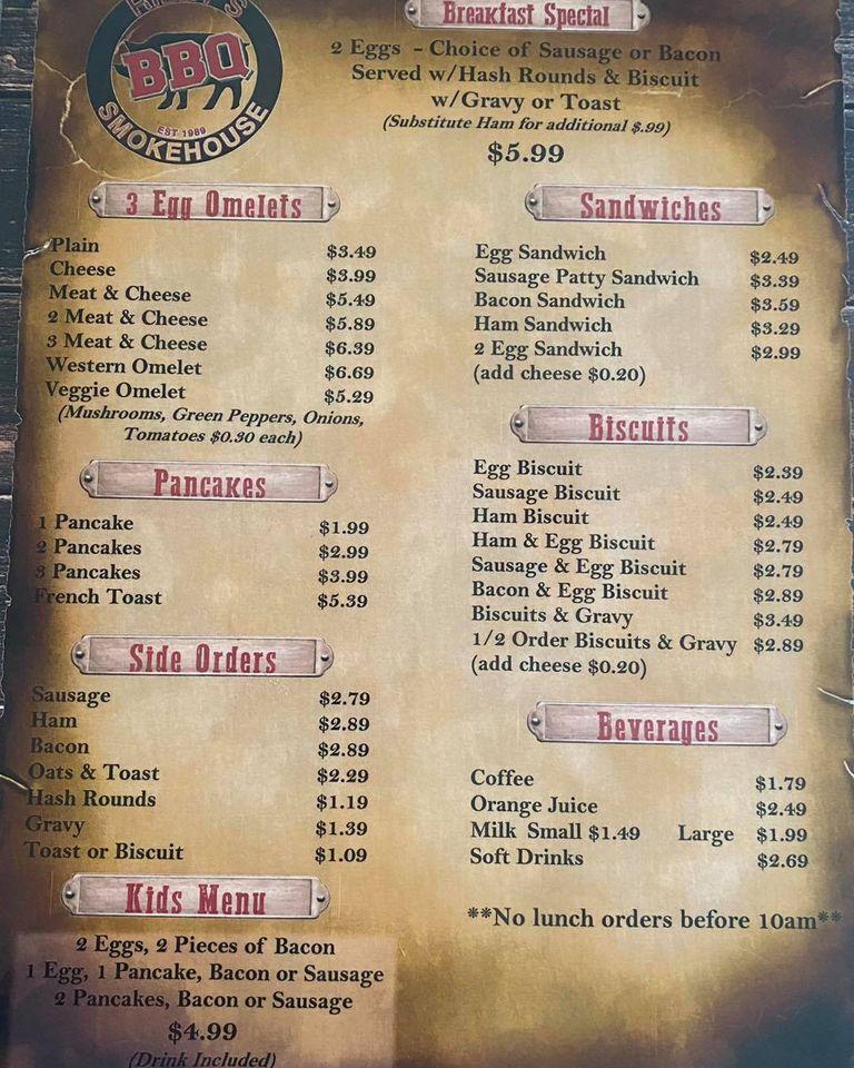 Menu at Riley's Smokehouse BBQ, Marion