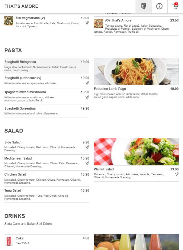 Menu at That's Amore pizzeria, Auckland, 2m/1 Courthouse Ln