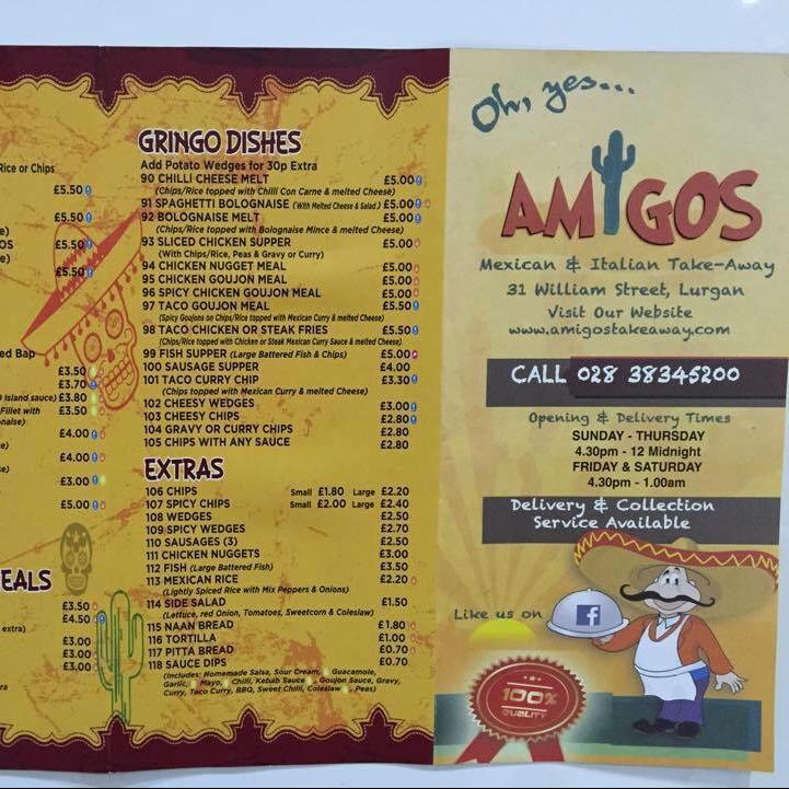 Menu at Amigos fast food, Lurgan