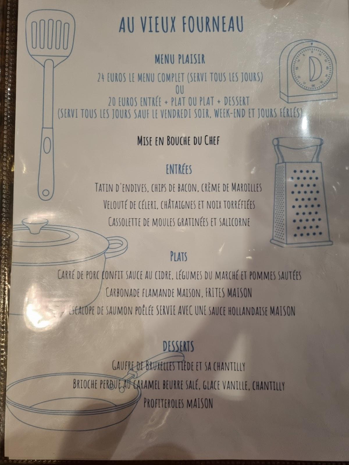 Menu au Restaurant Au Vieux Fourneau Calais, Calais