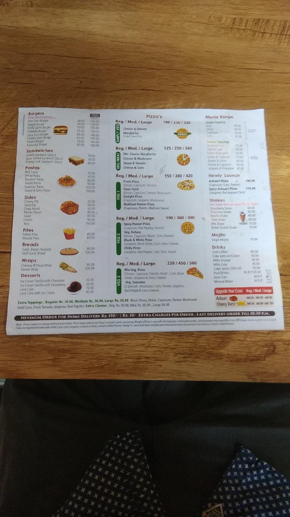 Menu at Hungry Point, Malerkotla