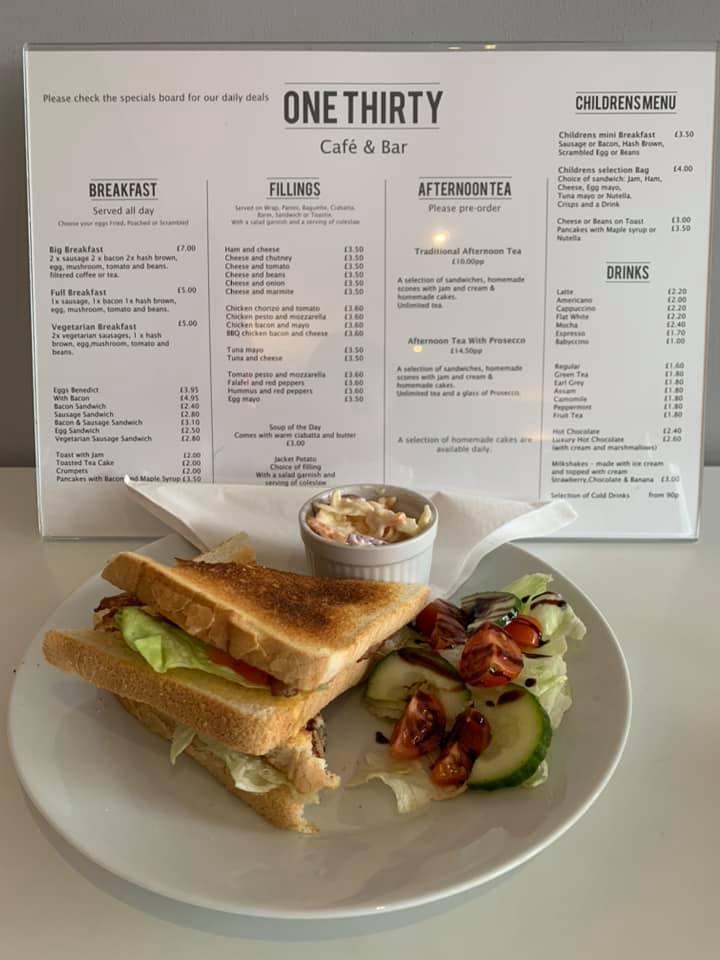Menu at One Thirty cafe, Cheadle
