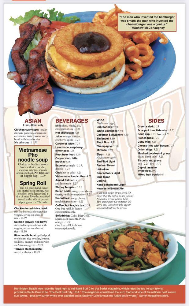 Menu at Santa Cruz Diner restaurant, Santa Cruz