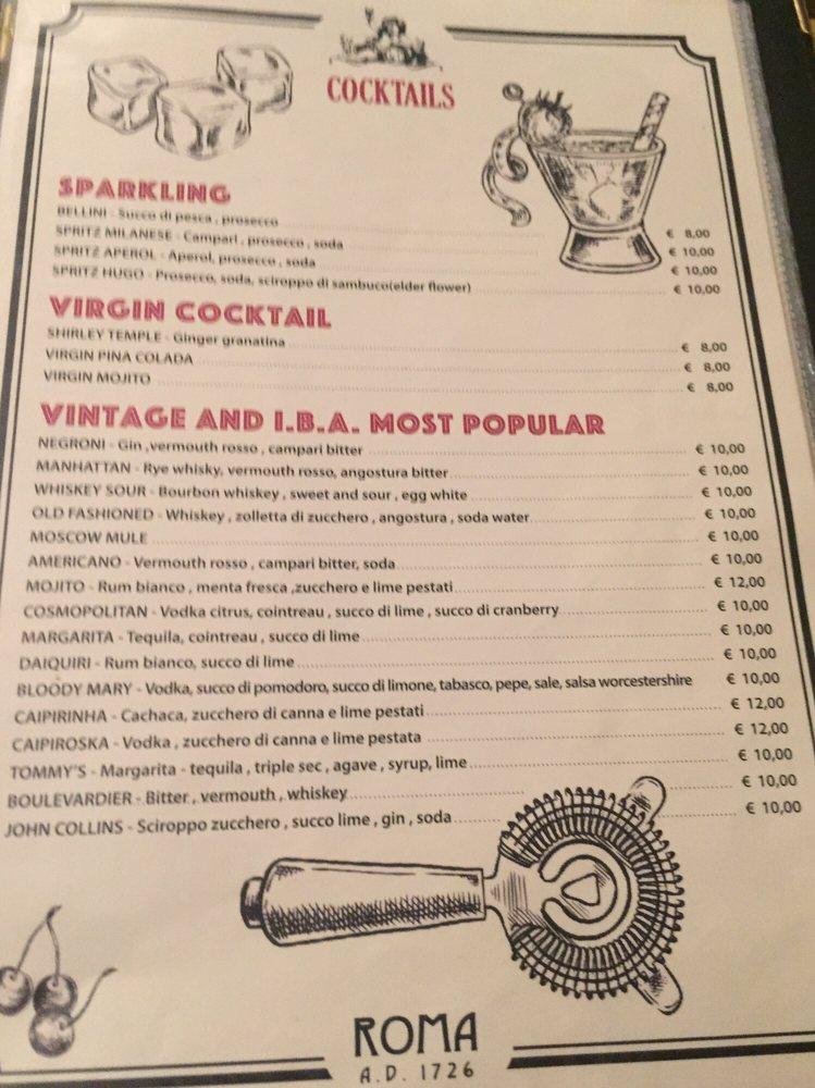 Menu at Antica Enoteca pub & bar, Rome, Via della Croce